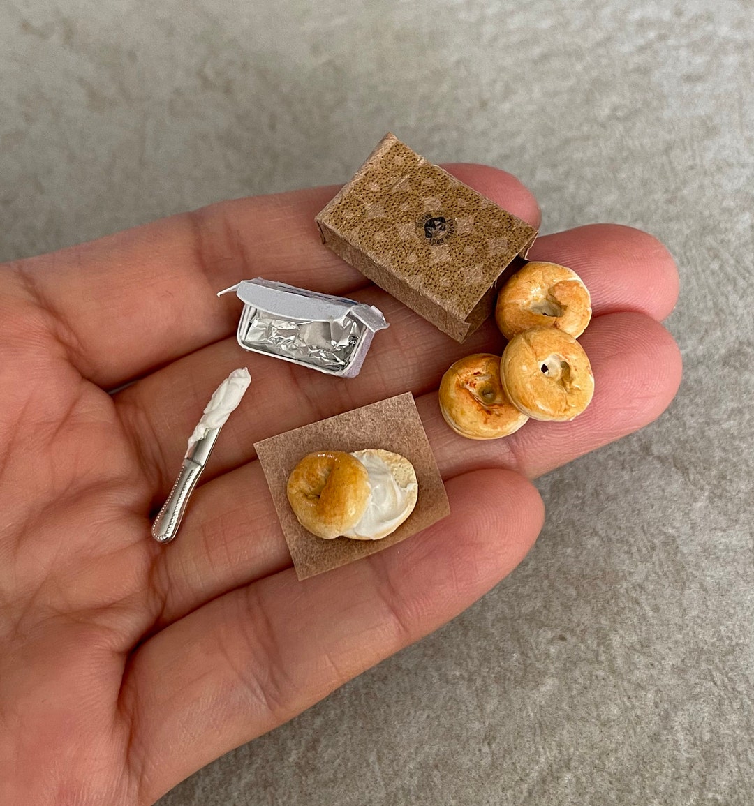 Miniature Dollhouse Bagels and Cream Cheese & Knife in 1:12 Scale Inch ...