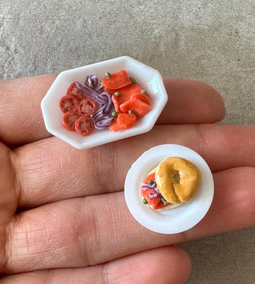 Miniature Dollhouse Bagel With Lox on a Large Plastic Plate in 1:12 ...
