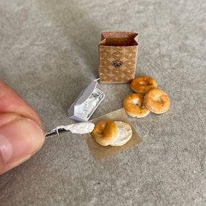 Miniature Dollhouse Bagels and Cream Cheese & Knife in 1:12 Scale Inch ...