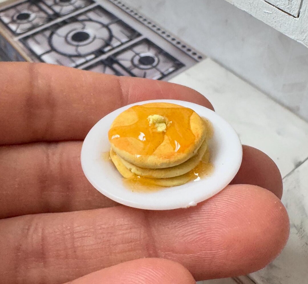 Miniature Dollhouse Breakfast Pancake Stack on a Plate in 1:12 Scale ...