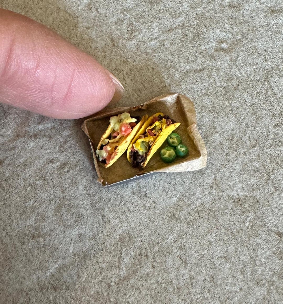 Miniature Dollhouse Tacos and Jalapeños on a Metal Tray in 1:12 Scale ...