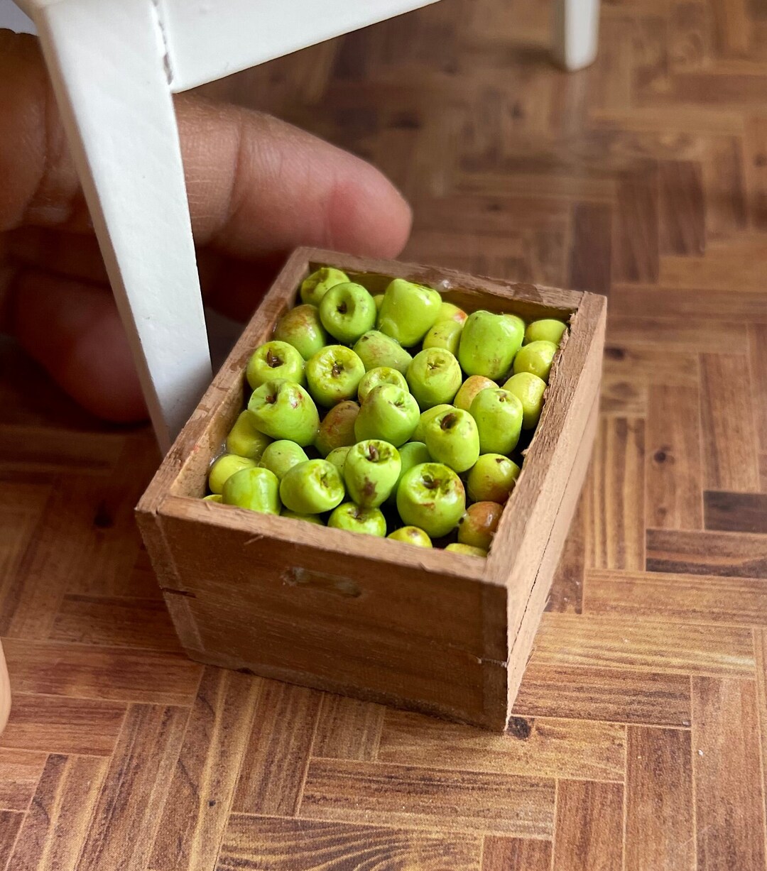 Miniature Dollhouse Green Apples in a Wooden Crate in 1:12 Scale One ...