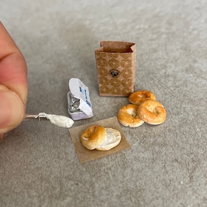 Miniature Dollhouse Bagels and Cream Cheese & Knife in 1:12 Scale Inch ...