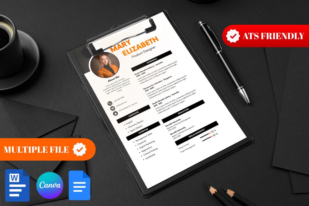 Professional CV Template With Photo | Resume Template Word, Canva ...