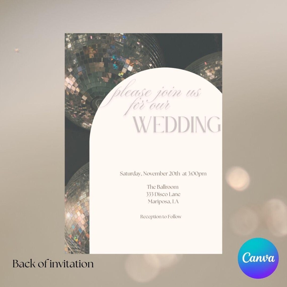 Disco Ball Wedding Invitation Suite: Customizable Canva Template ...