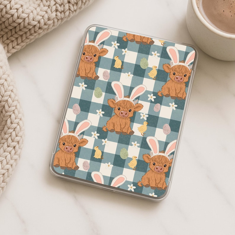 Highland Cow Easter Seamless File, Western Easter Pattern PNG, Cute Cow ...