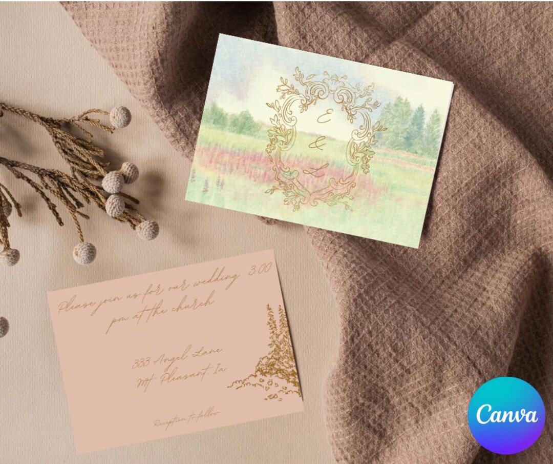 Spring Landscape Wedding Invitation: Artsy Initial Design (digital ...