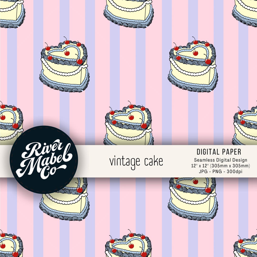 Pastel Vintage Heart Cake Seamless File, Valentine’s Day Cake Digital ...