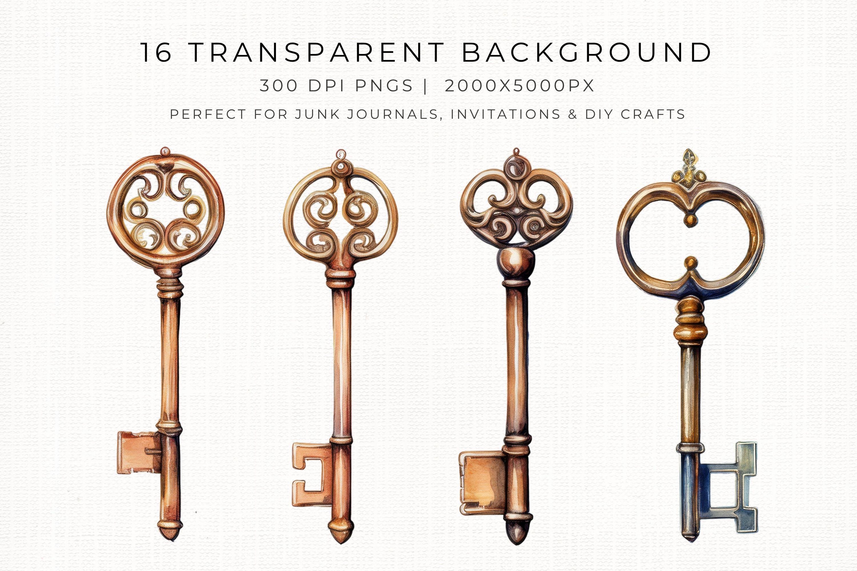 Watercolor Vintage Keys Clipart, Antique Key PNG, Junk Journal Ephemera ...