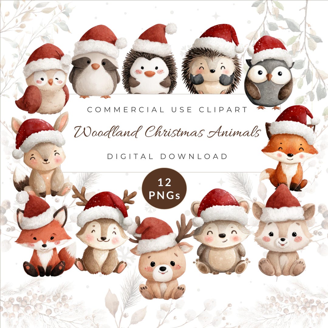 Woodland Christmas Animals Clipart – 12 Pngs (commercial Use) - Etsy