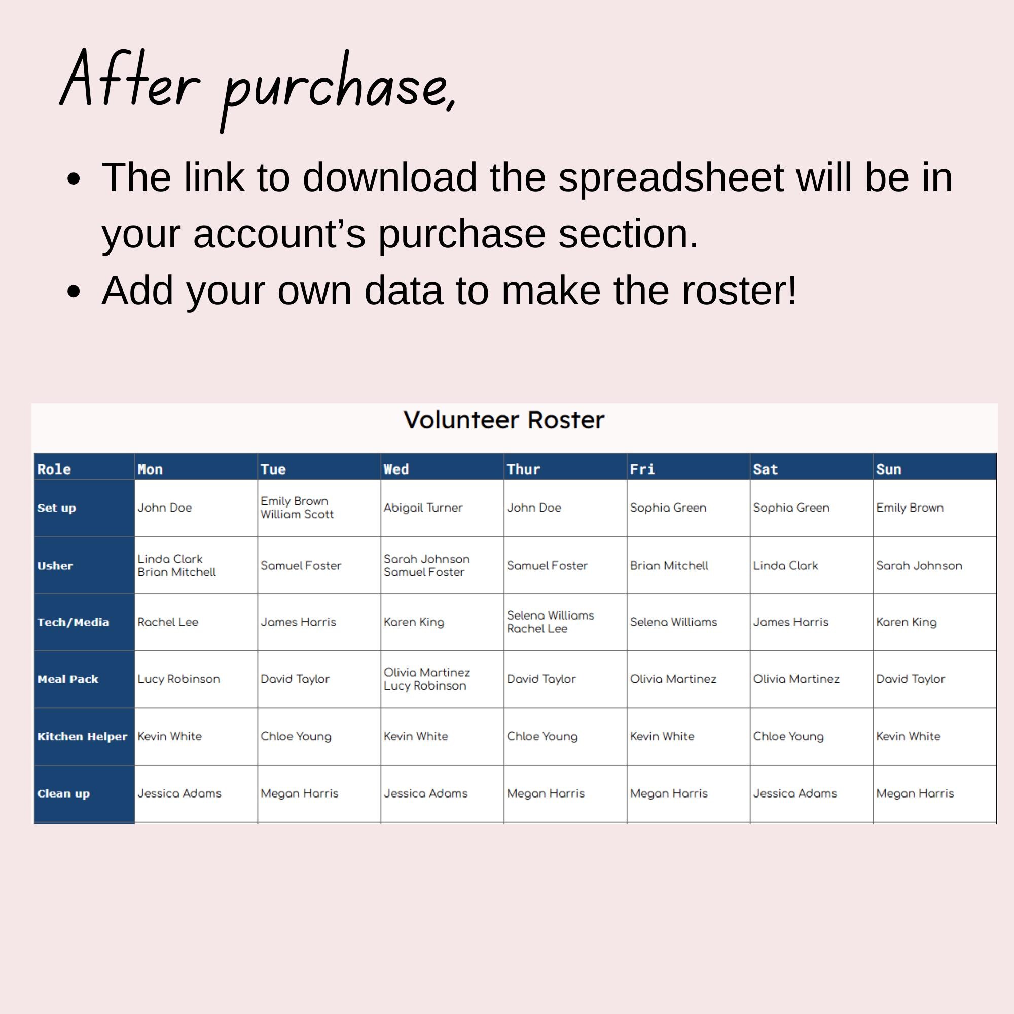 Volunteer Schedule Template: Automated Roster, Church & Non-profit - Etsy