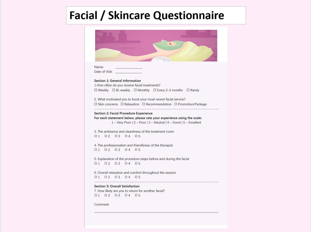 Facial Questionnaire Template | Skincare Intake Form | Client ...