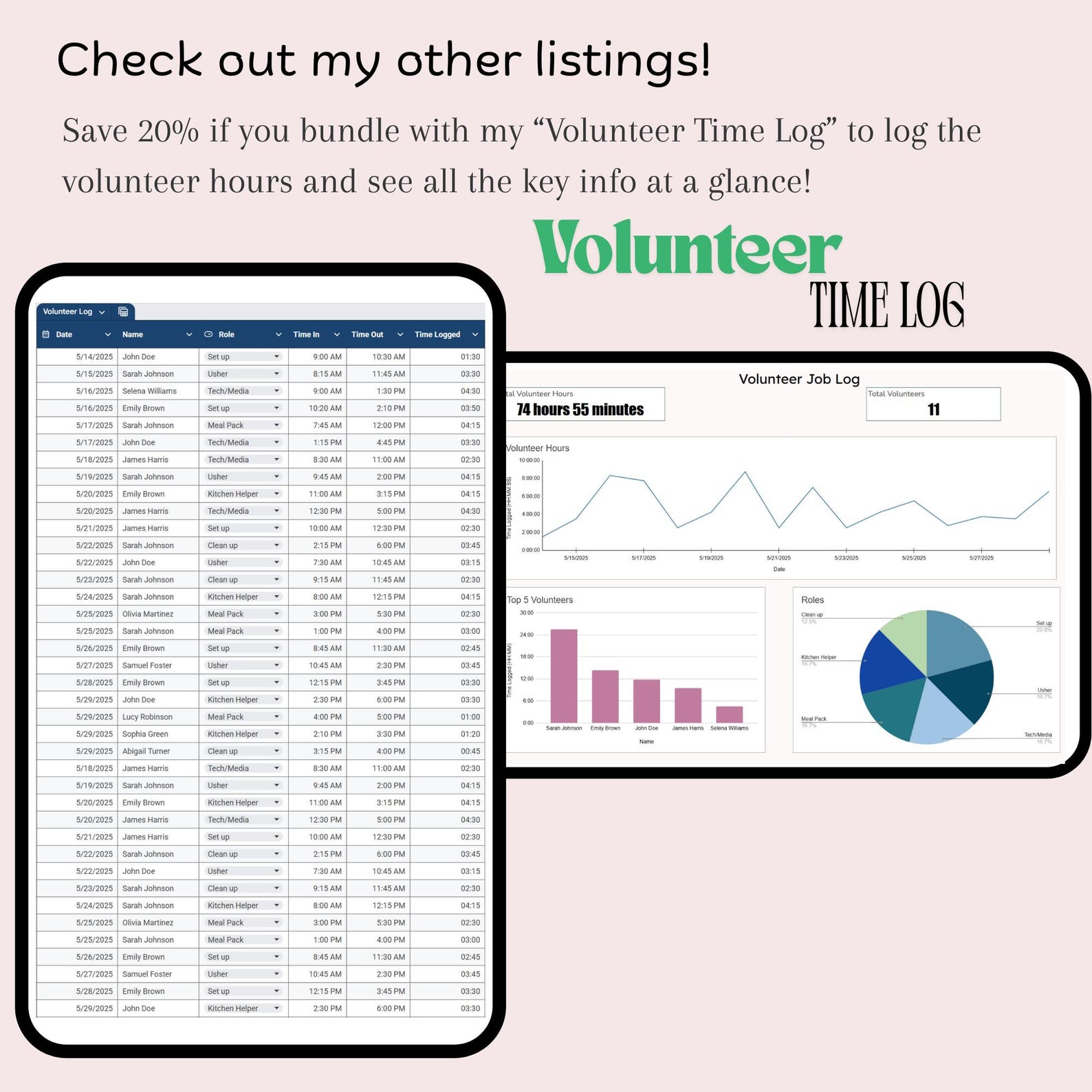 Volunteer Schedule Template: Automated Roster, Church & Non-profit - Etsy