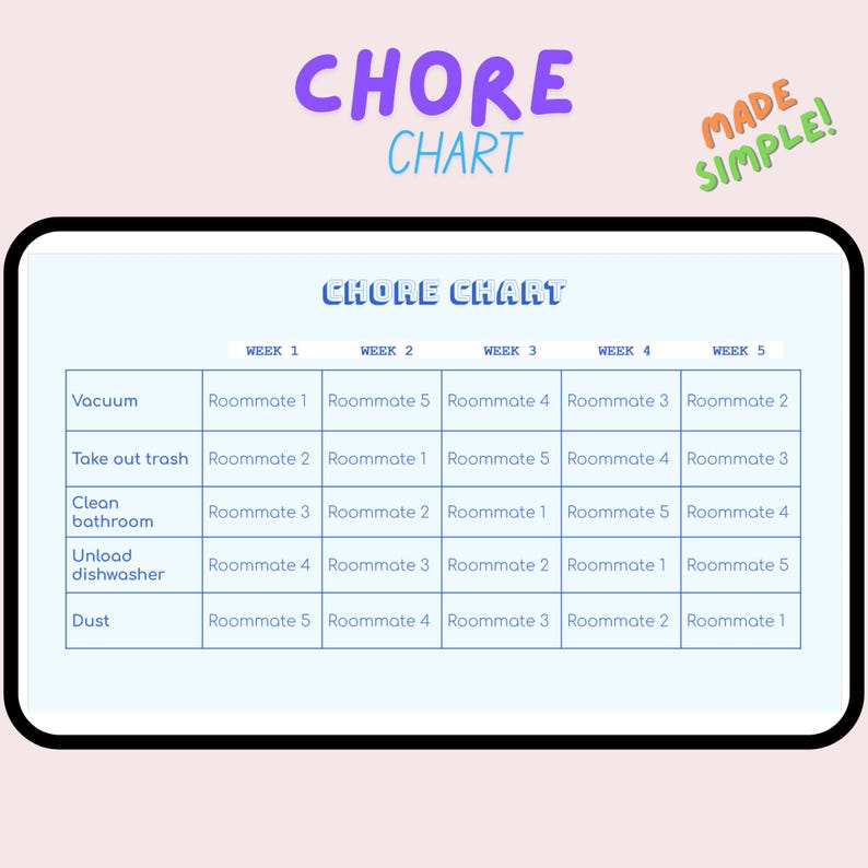 Roommate Chore Chart | Editable Cleaning Schedule - Etsy