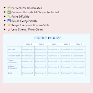 Roommate Chore Chart | Editable Cleaning Schedule - Etsy
