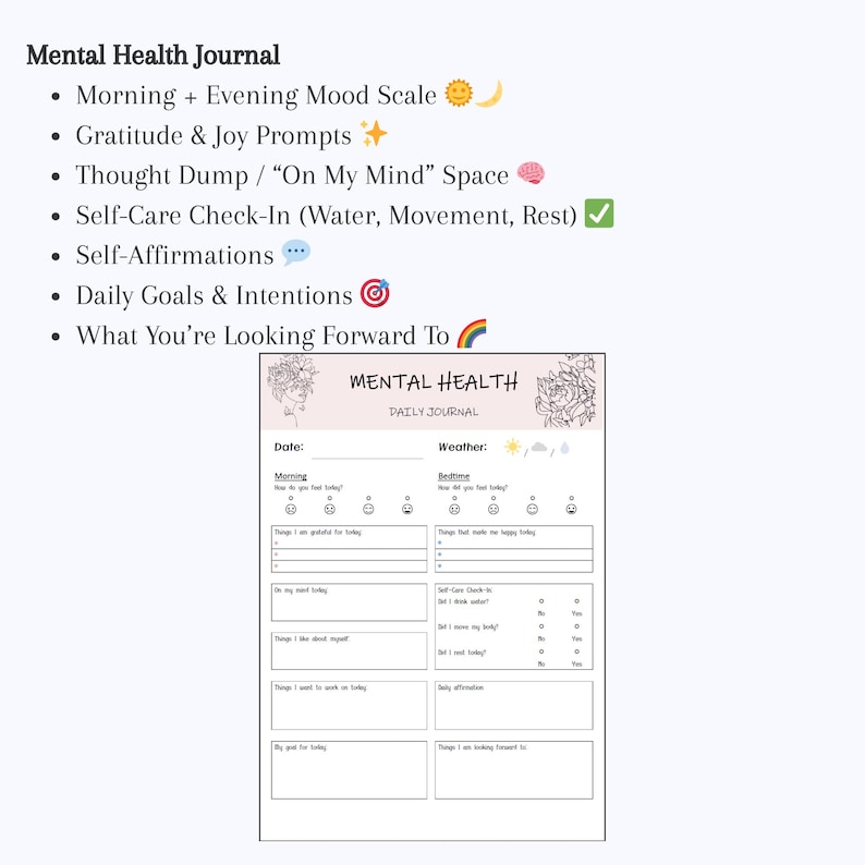 Mental Health Daily Check-in Journal: Self-care & Mood Tracker - Etsy