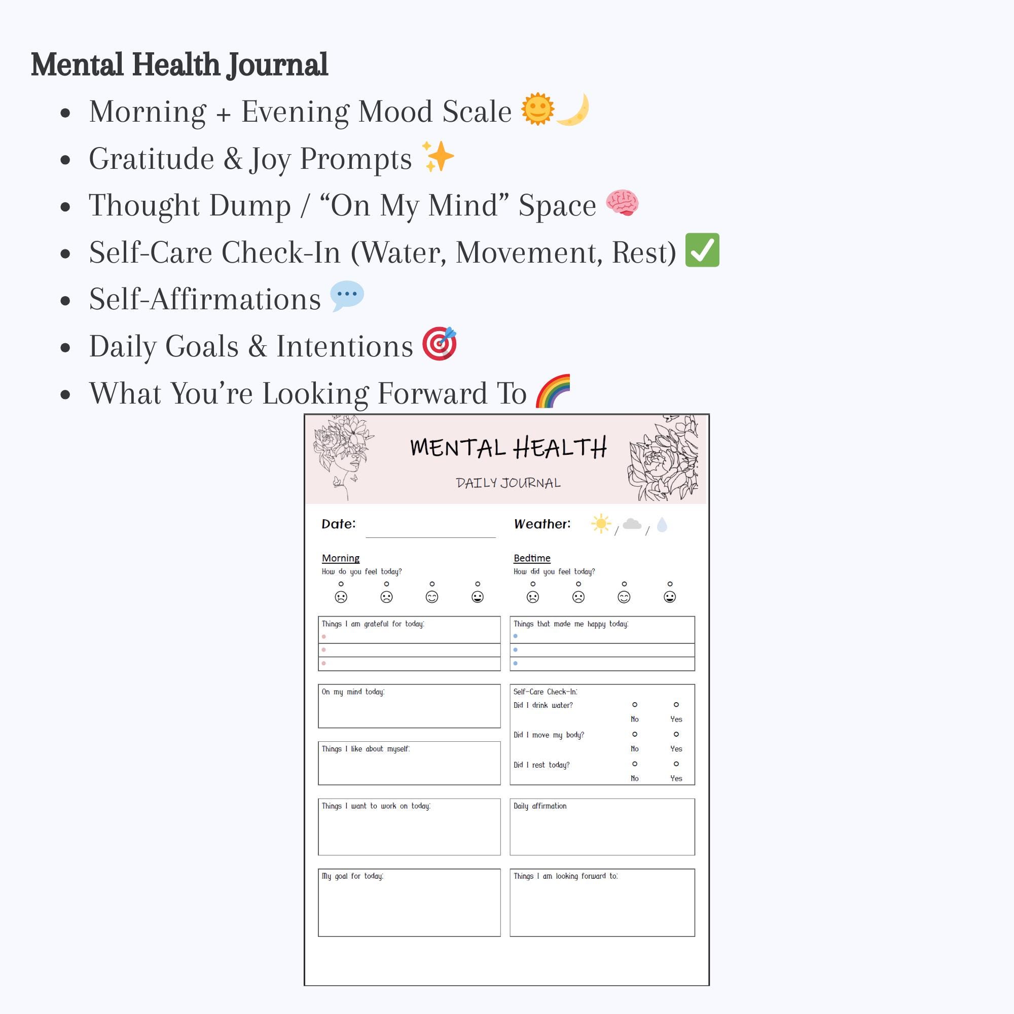 Mental Health Daily Check-in Journal: Self-care & Mood Tracker - Etsy