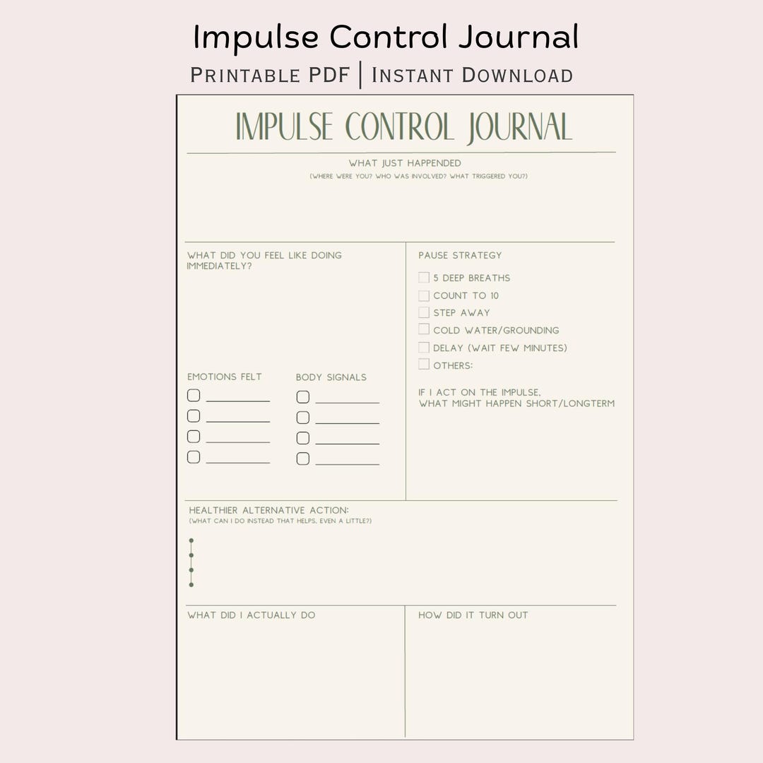 Impulse Control Journal | Emotional Regulation Worksheet & Mindful ...