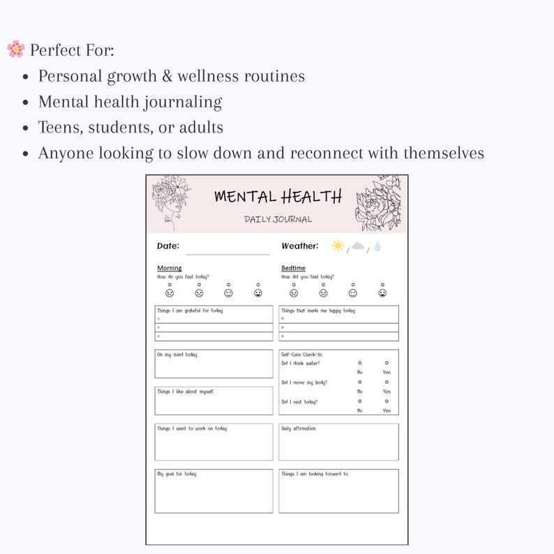 Mental Health Daily Journal | Self-care & Mood Tracker | Pastel ...
