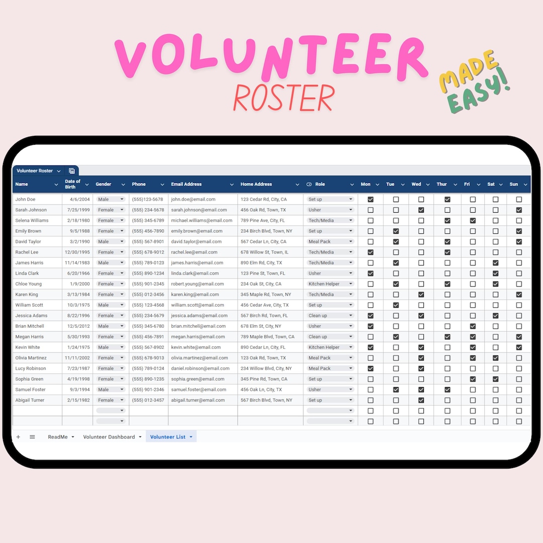 Volunteer Schedule Template: Automated Roster, Church & Non-profit - Etsy