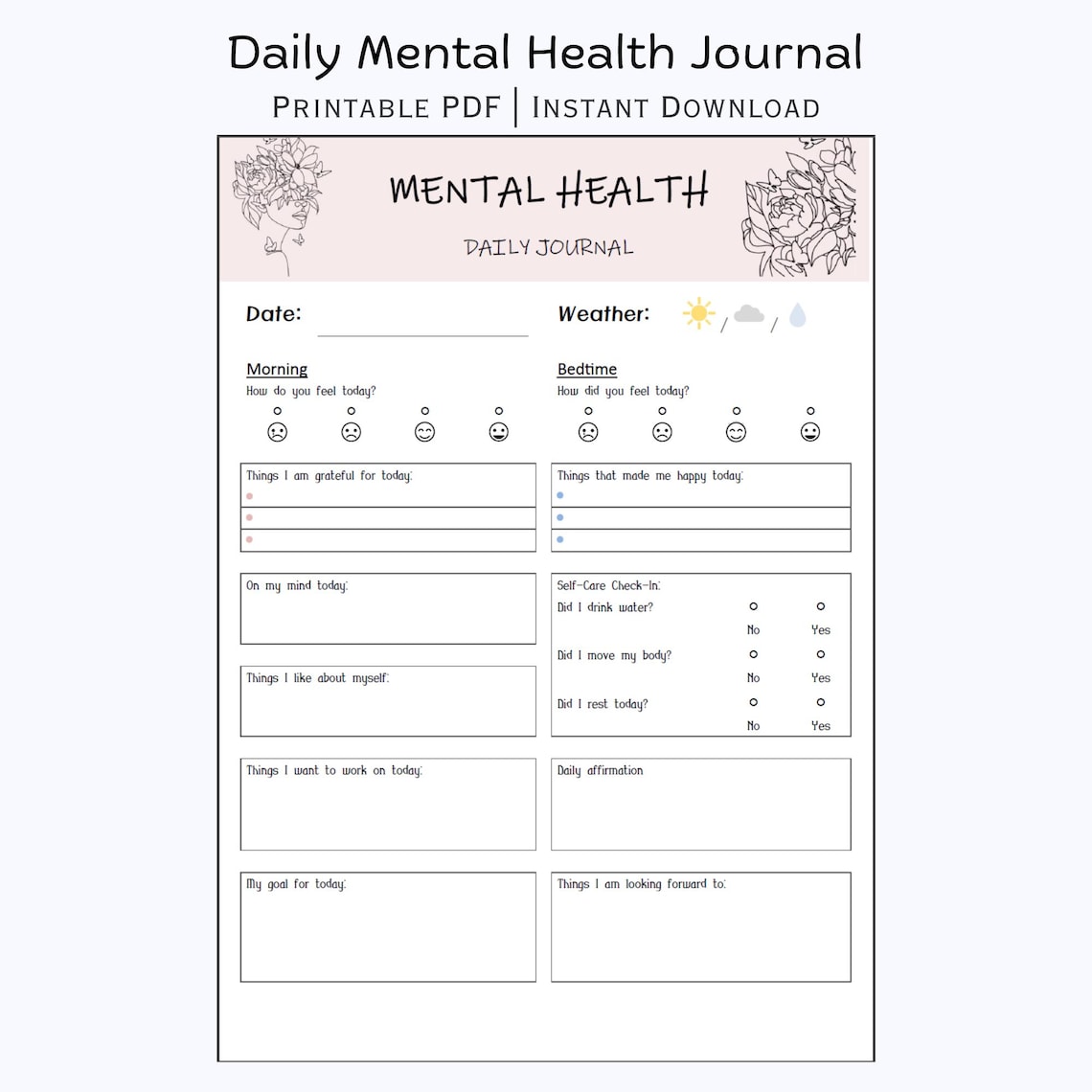 Mental Health Daily Check-in Journal: Self-care & Mood Tracker - Etsy