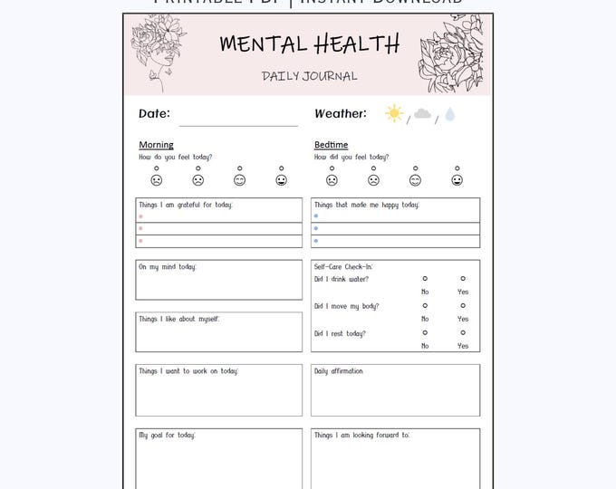 Mental Health Daily Check-in Journal: Self-care & Mood Tracker - Etsy