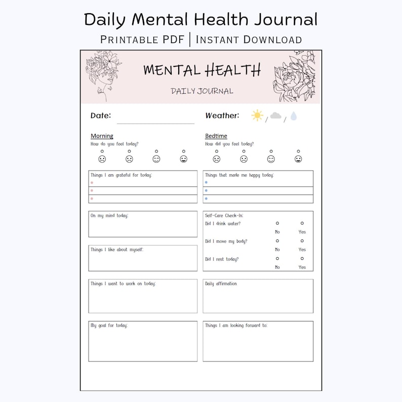 Mental Health Daily Check-in Journal: Self-care & Mood Tracker - Etsy