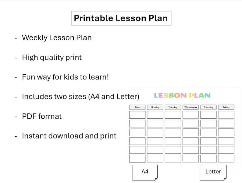 Printable Weekly Lesson Plan. Homeschool Teacher Planner. Daily Lesson ...