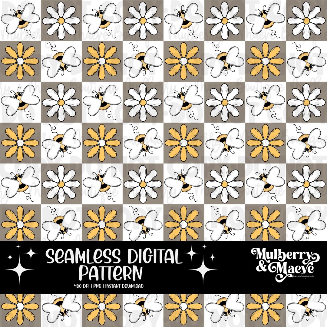 Daisy Bees Digital Seamless Pattern for Download - Etsy