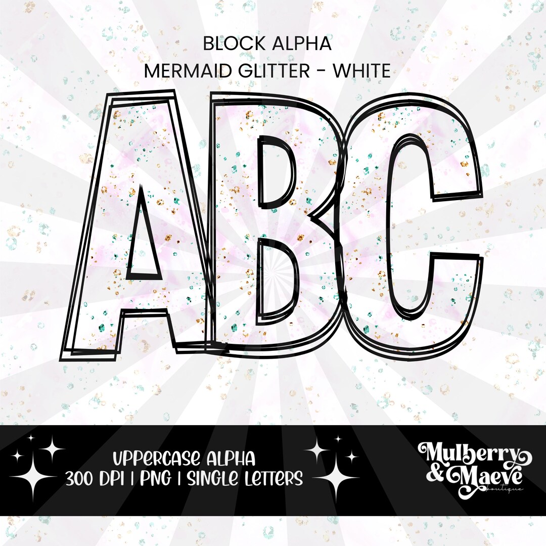 Mermaid Glitter White Alphabet: Digital Letters Design for Personalized ...