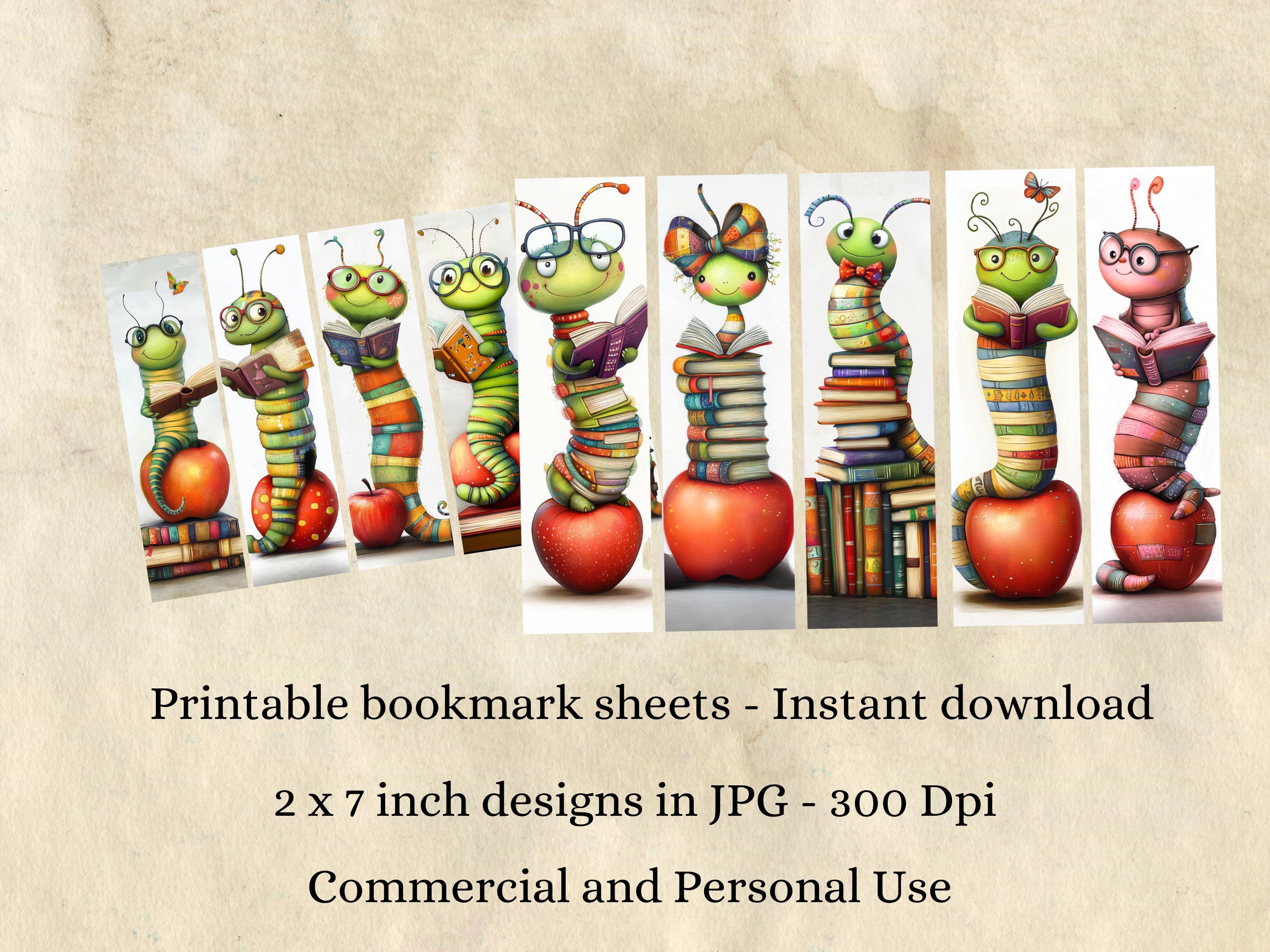 Whimsical Bookworms Printable Bookmarks Digital Downloads 10 JPG Files ...