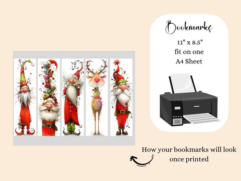 Whimsical Santa 15 Christmas Bookmarks, Printable JPG Set - Digital ...
