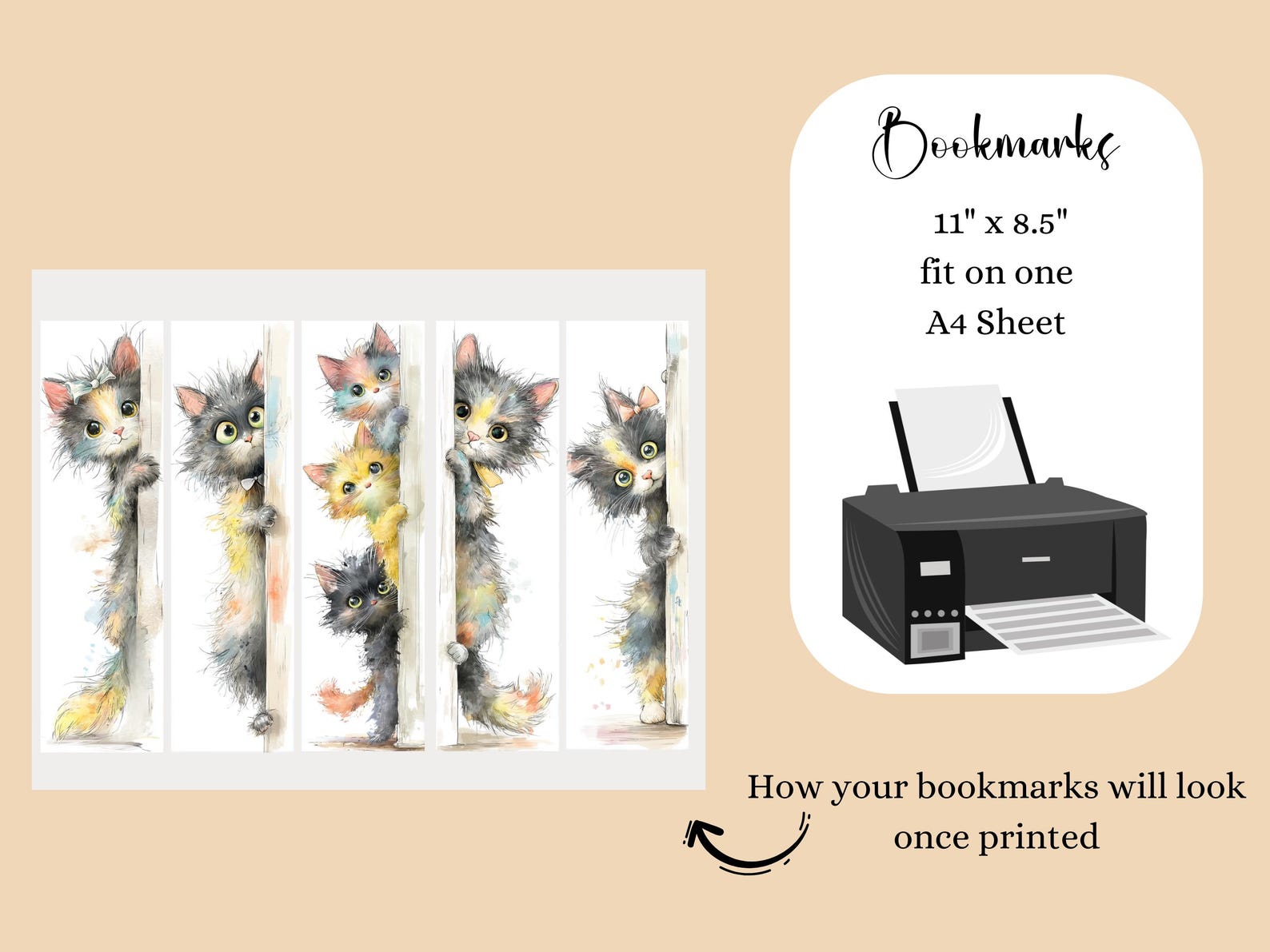 Funny Cats Printable Bookmarks Digital Downloads 10 JPG Files Bookmark ...