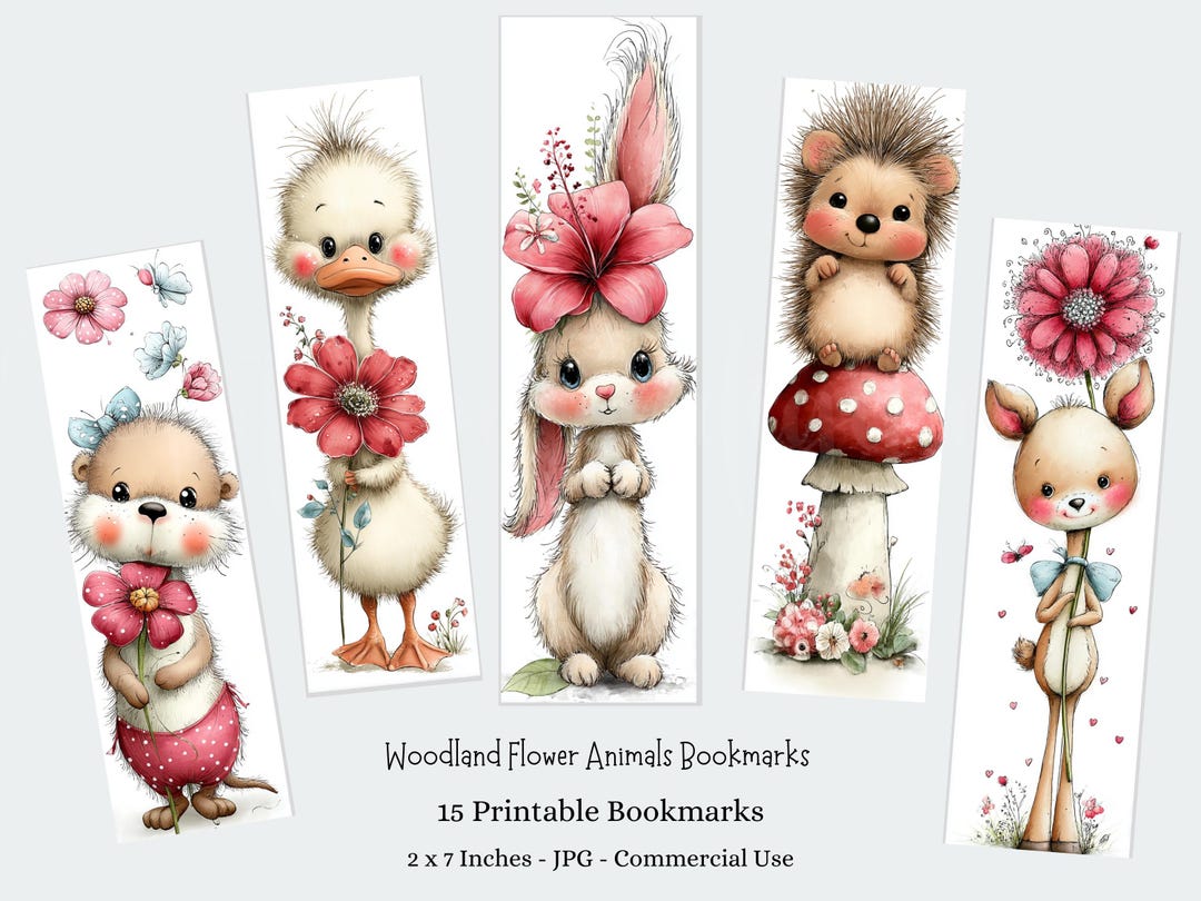Woodland Animals Printable Bookmarks Digital Downloads 15 JPG Files ...