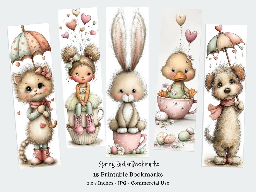 Cute Animal Printable Bookmarks Digital Downloads 15 JPG Spring Animals ...