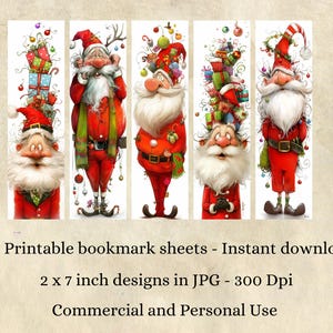 Whimsical Santa 15 Christmas Bookmarks, Printable JPG Set - Digital ...