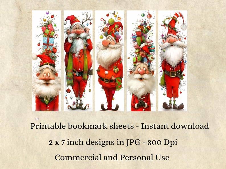 Christmas Bookmarks Printable Bookmark Sheets, Digital Downloads 12 JPG ...