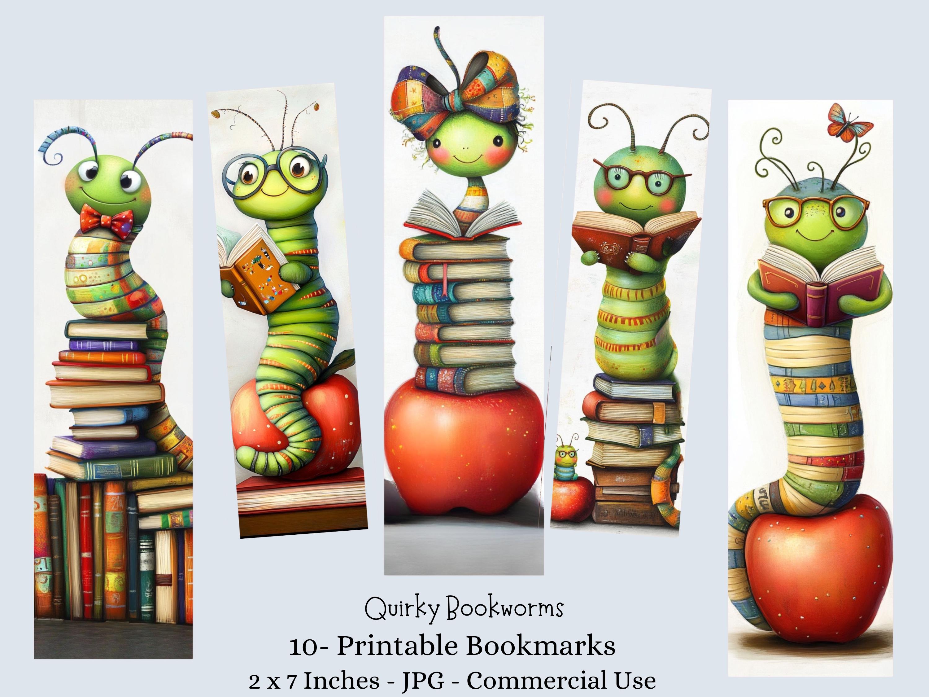 Whimsical Bookworms Printable Bookmarks 10 JPG Bookmarks - Kids Craft ...