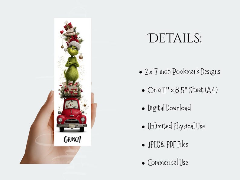 Grinch Christmas Bookmarks Printable Bookmarks Digital Downloads 16 JPG ...