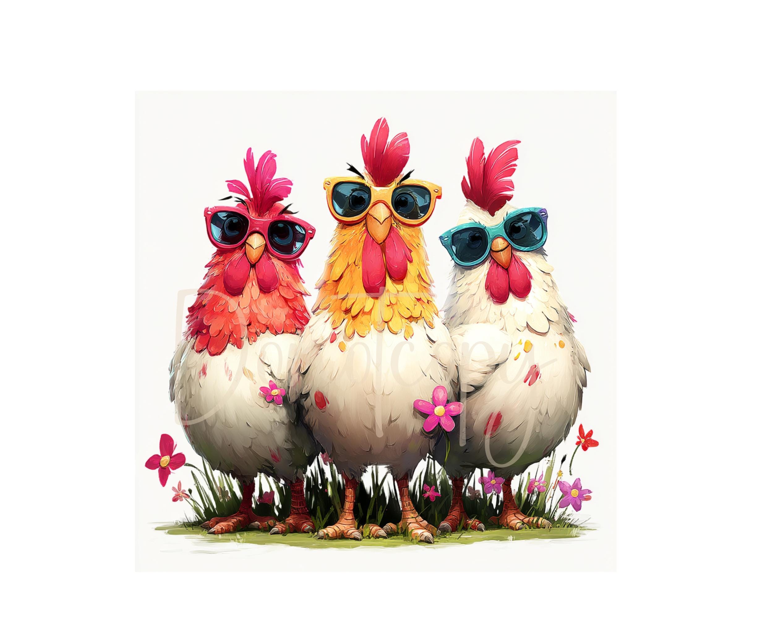 Funny Chickens Clip Art 14 High Res Watercolor Jpgs Junk Journaling ...