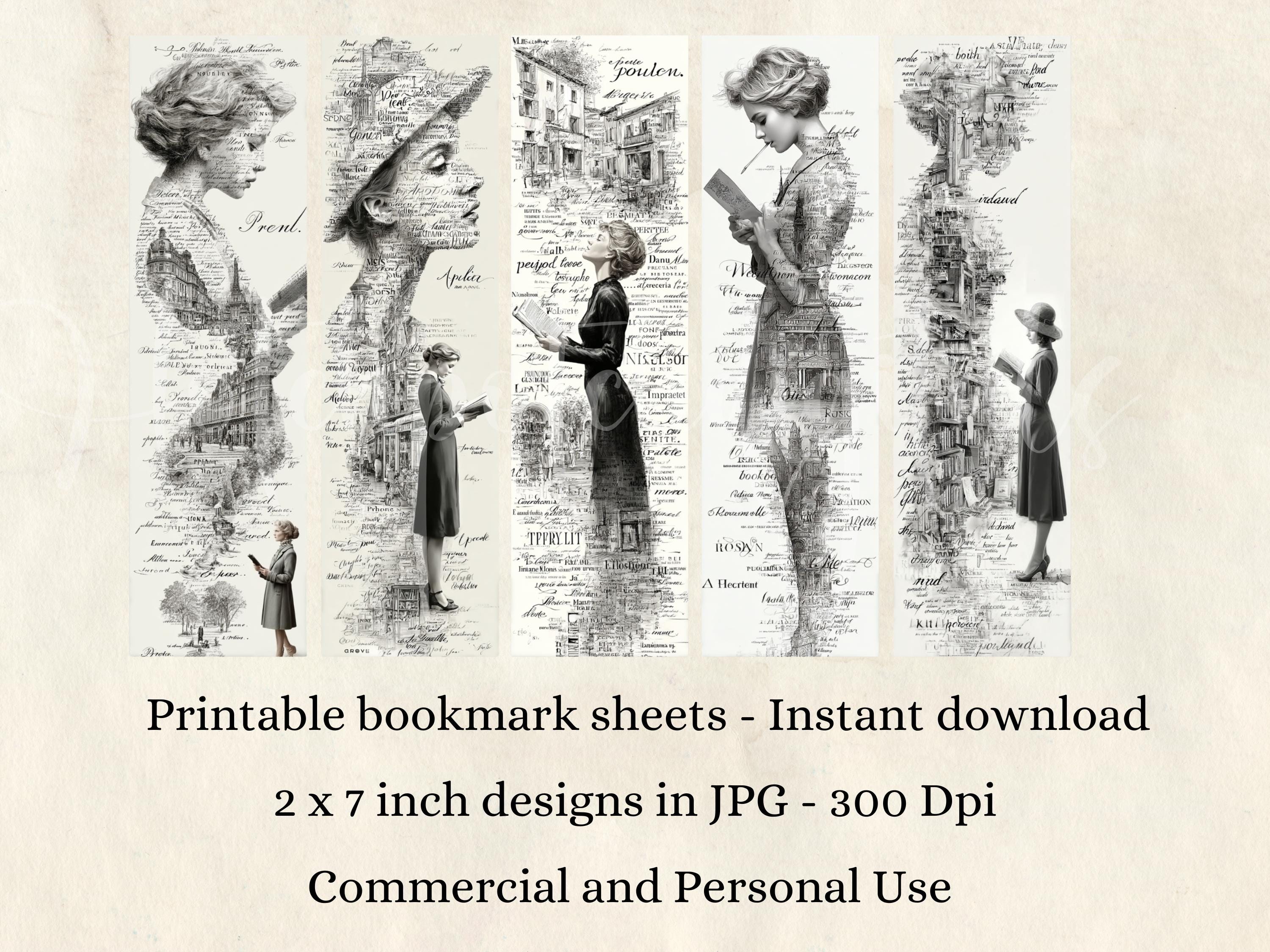 Vintage Ladies & Books Printable Bookmarks Digital Download - Etsy