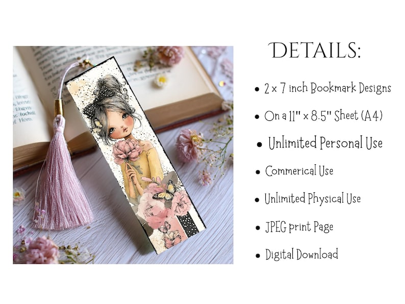 Quirky Girls Printable Bookmarks Digital Downloads 16 JPG Files Bookmark Sheets Kids Craft ...
