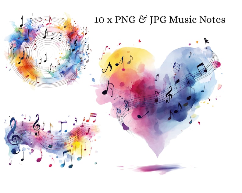 Watercolor Music Notes Clipart, 10 JPG, Digital Download, Digital Paper ...