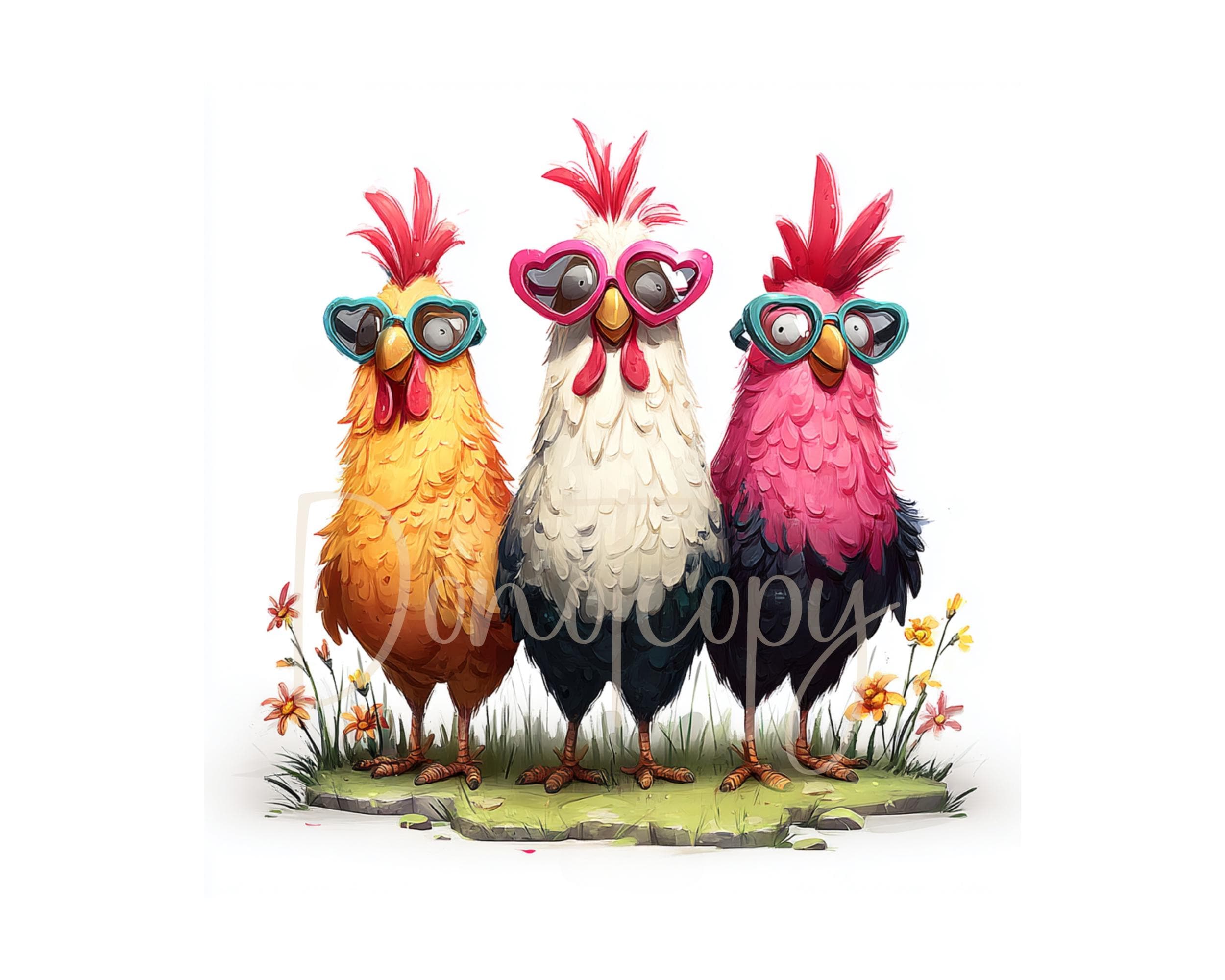 Funny Chickens Clip Art 14 High Res Watercolor Jpgs Junk Journaling ...