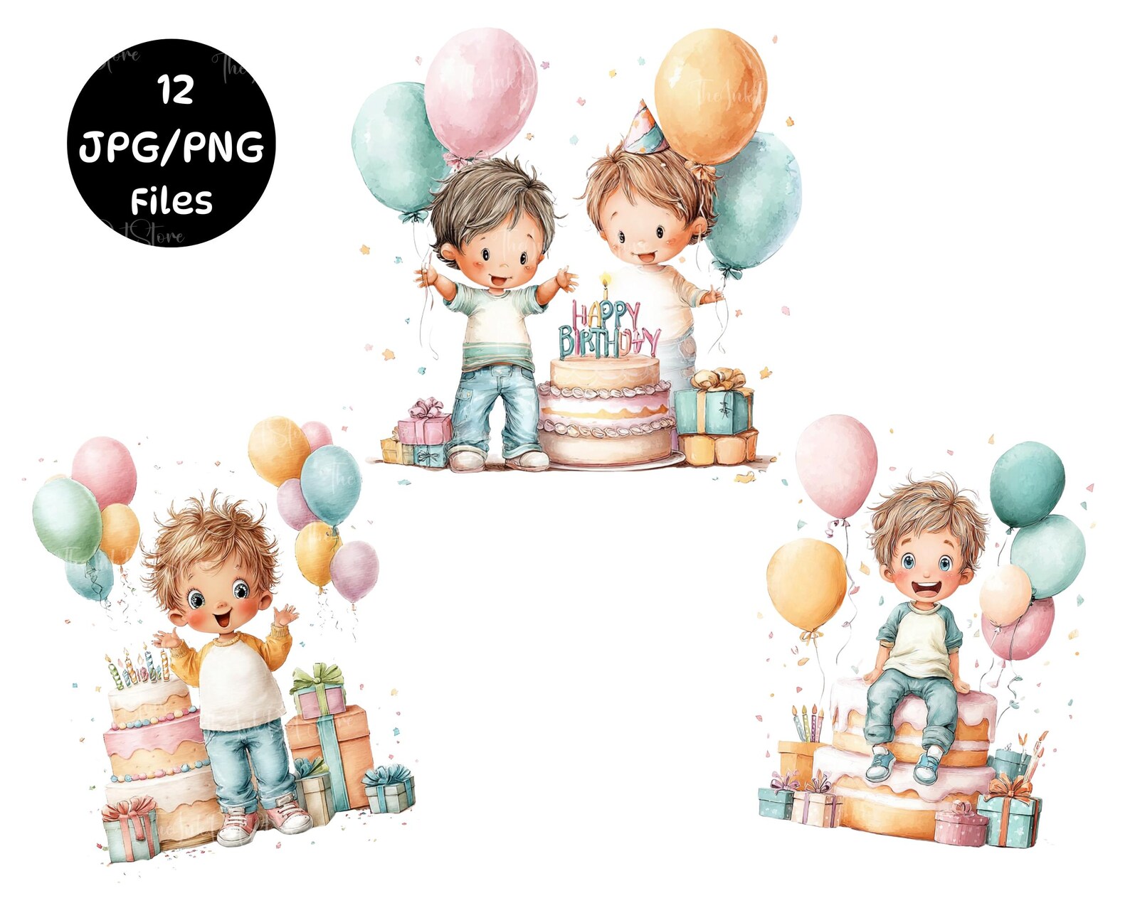 Kids Birthday Clipart 10high Res Watercolour Png/jpgs for Junk ...