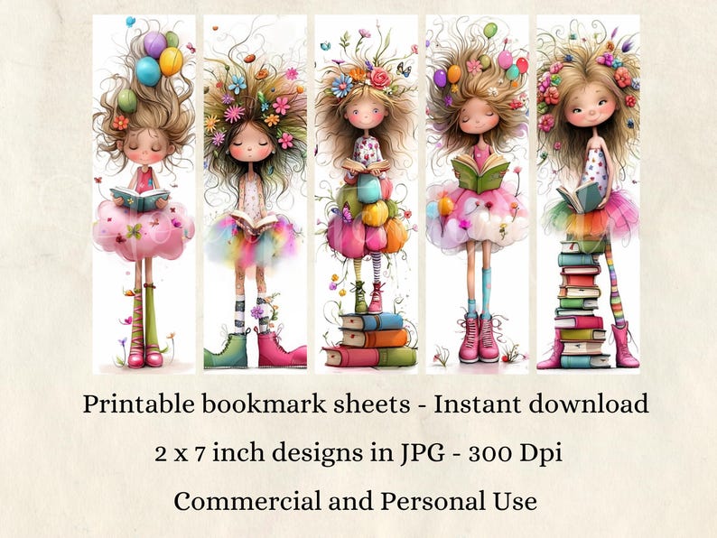 Quirky Girls Printable Bookmarks – Reading Girls Art 15 JPG Bookmarks ...