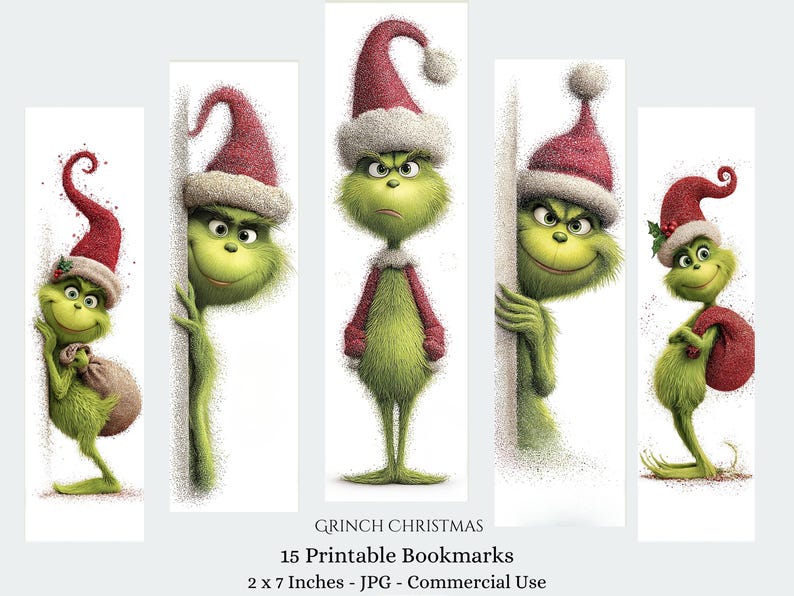 Grinch Christmas Bookmarks, Kids Printable Digital Download - Etsy