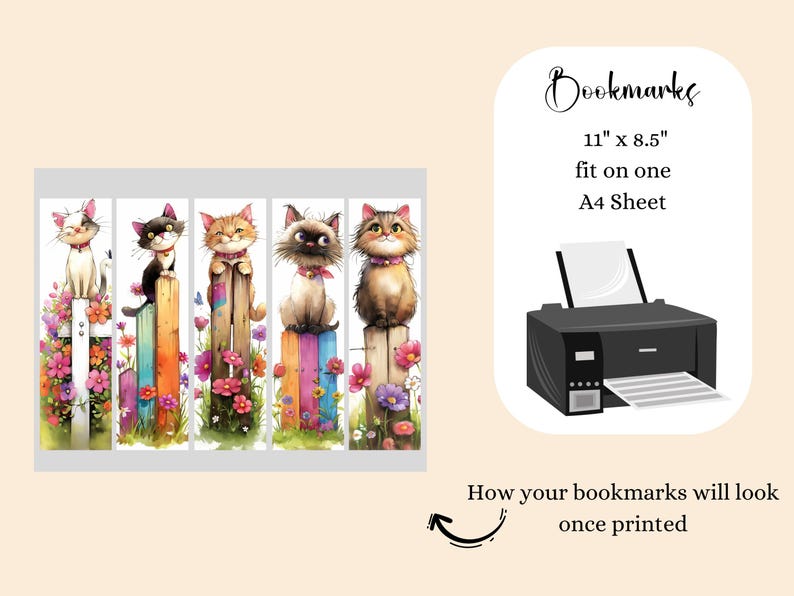 Funny Cats Printable Bookmarks Digital Downloads 15 JPG Files Bookmark ...