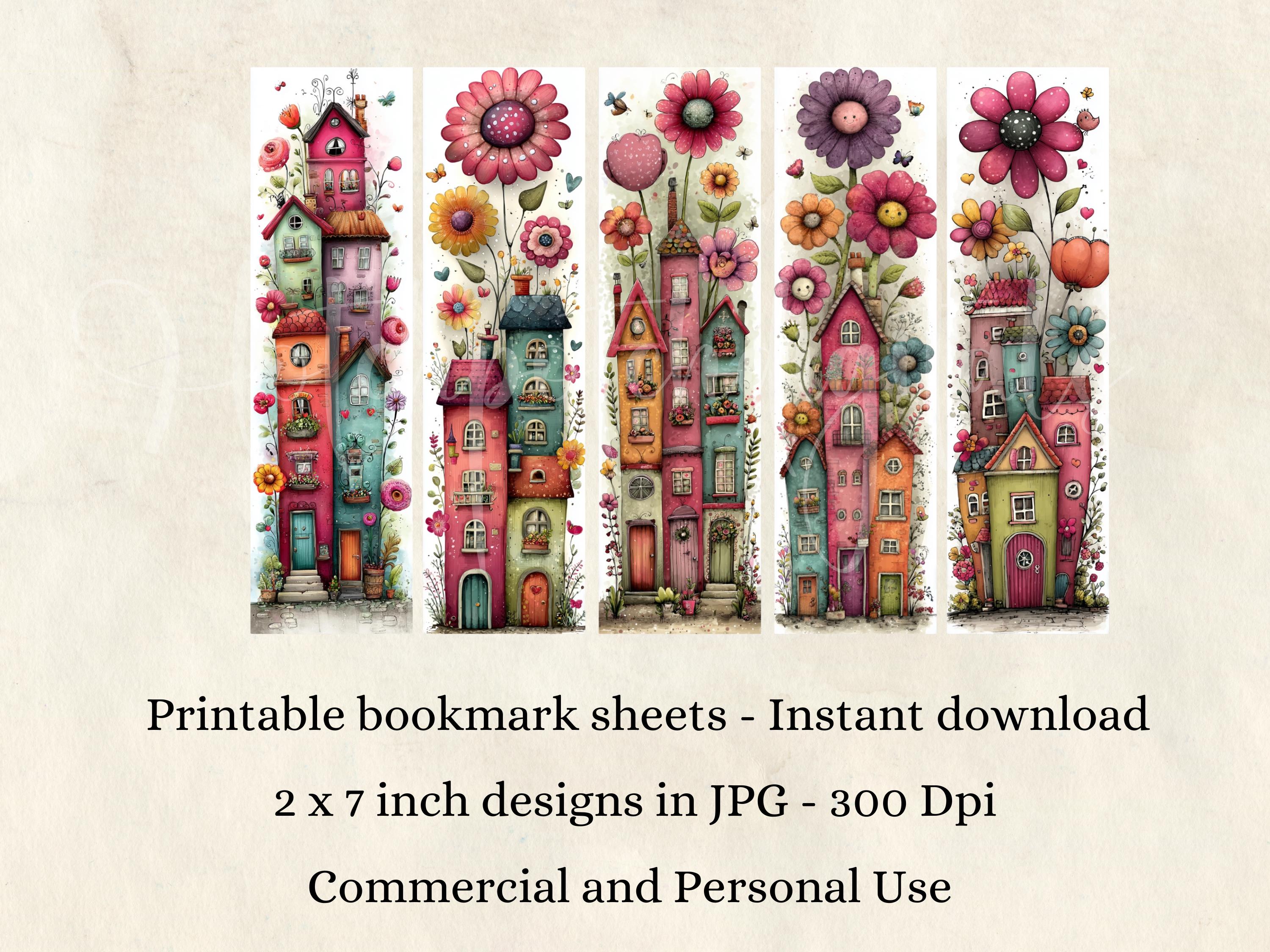 Whimsical Houses Printable Bookmarks, Quirky Cottagecore Art Digital ...