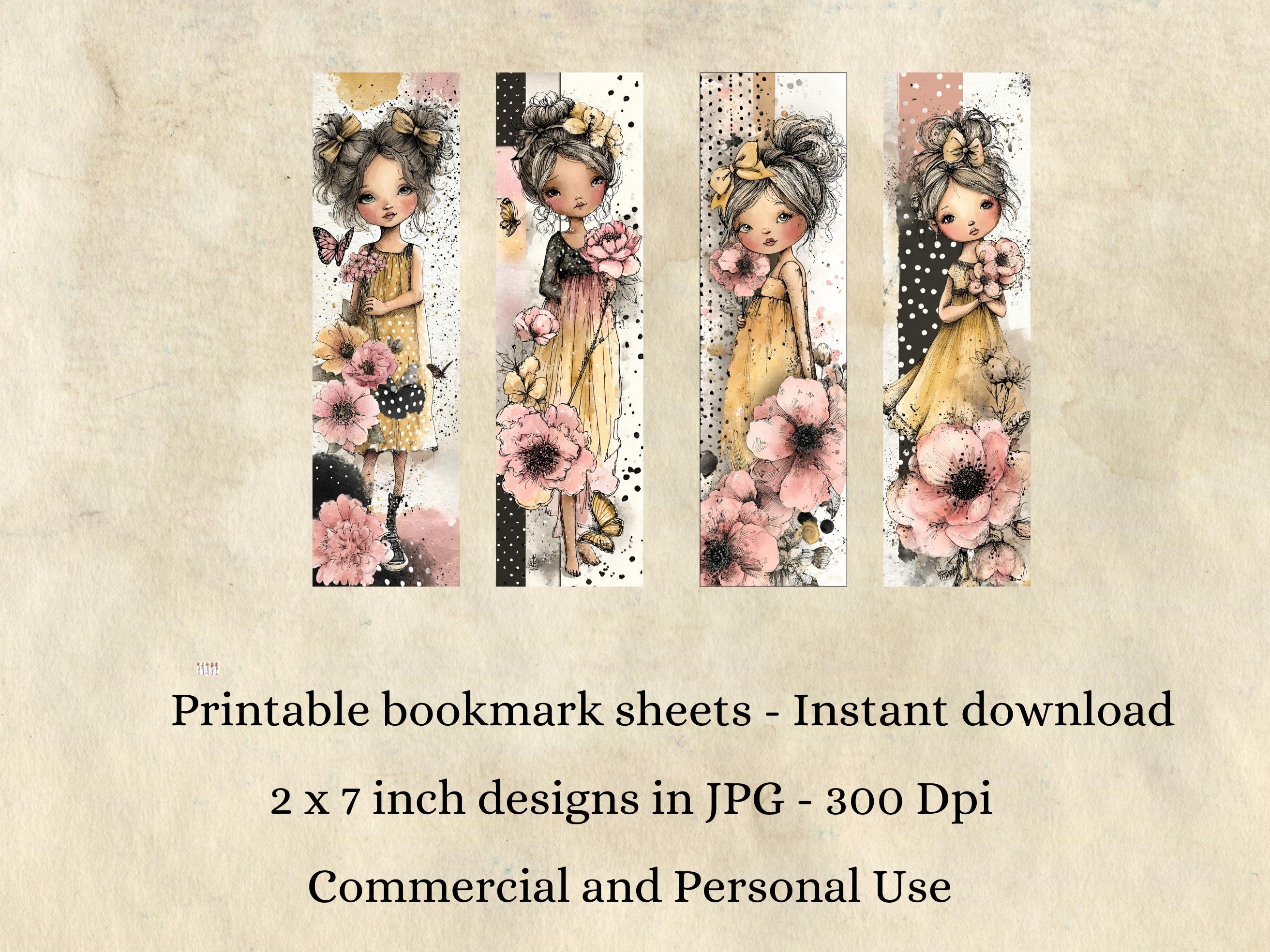 Girls & Flowers Printable Bookmarks, Kids Craft 16 JPG Bookmarks ...